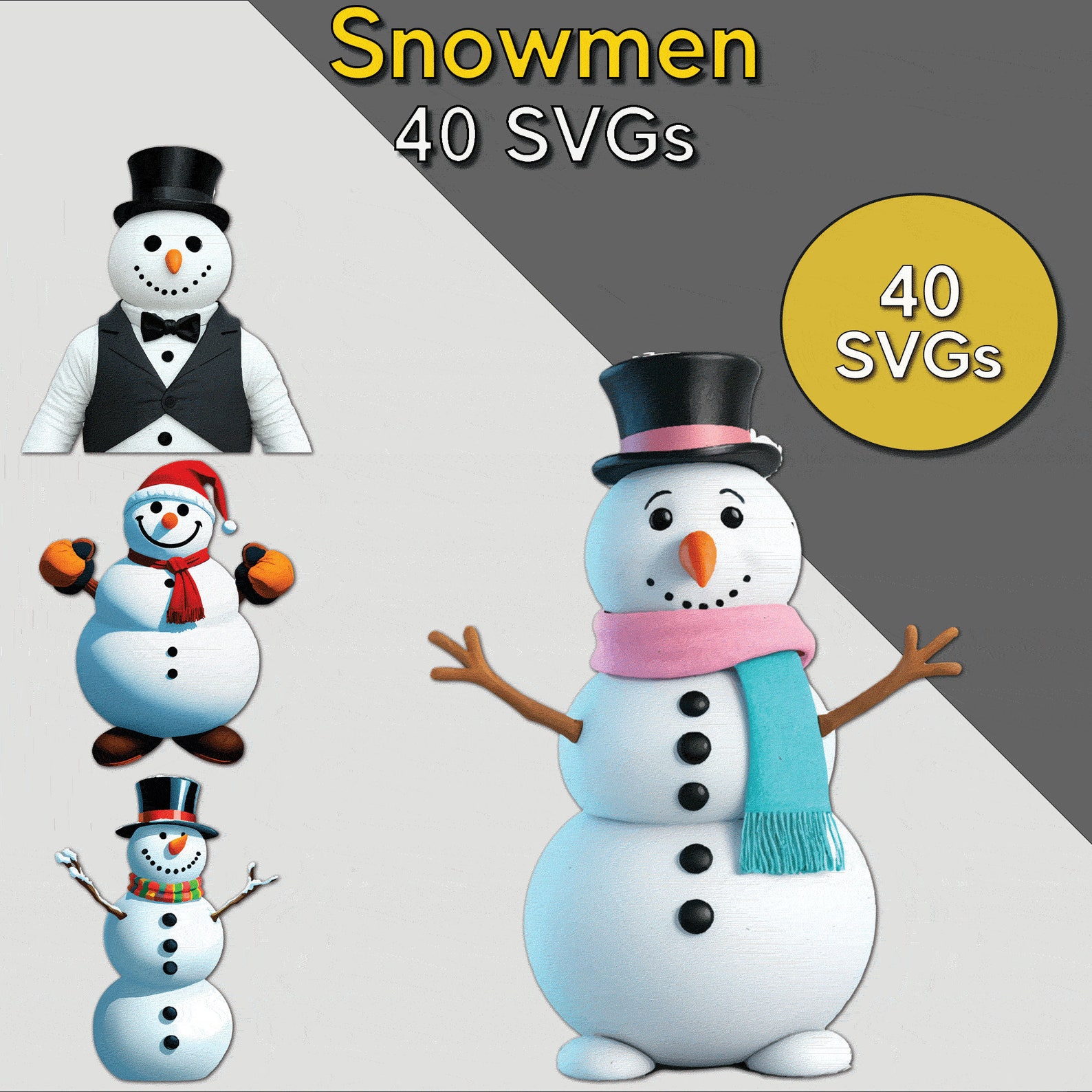 Snowman SVG Clipart Set: 40 Winter Graphics | Instant Download for ...