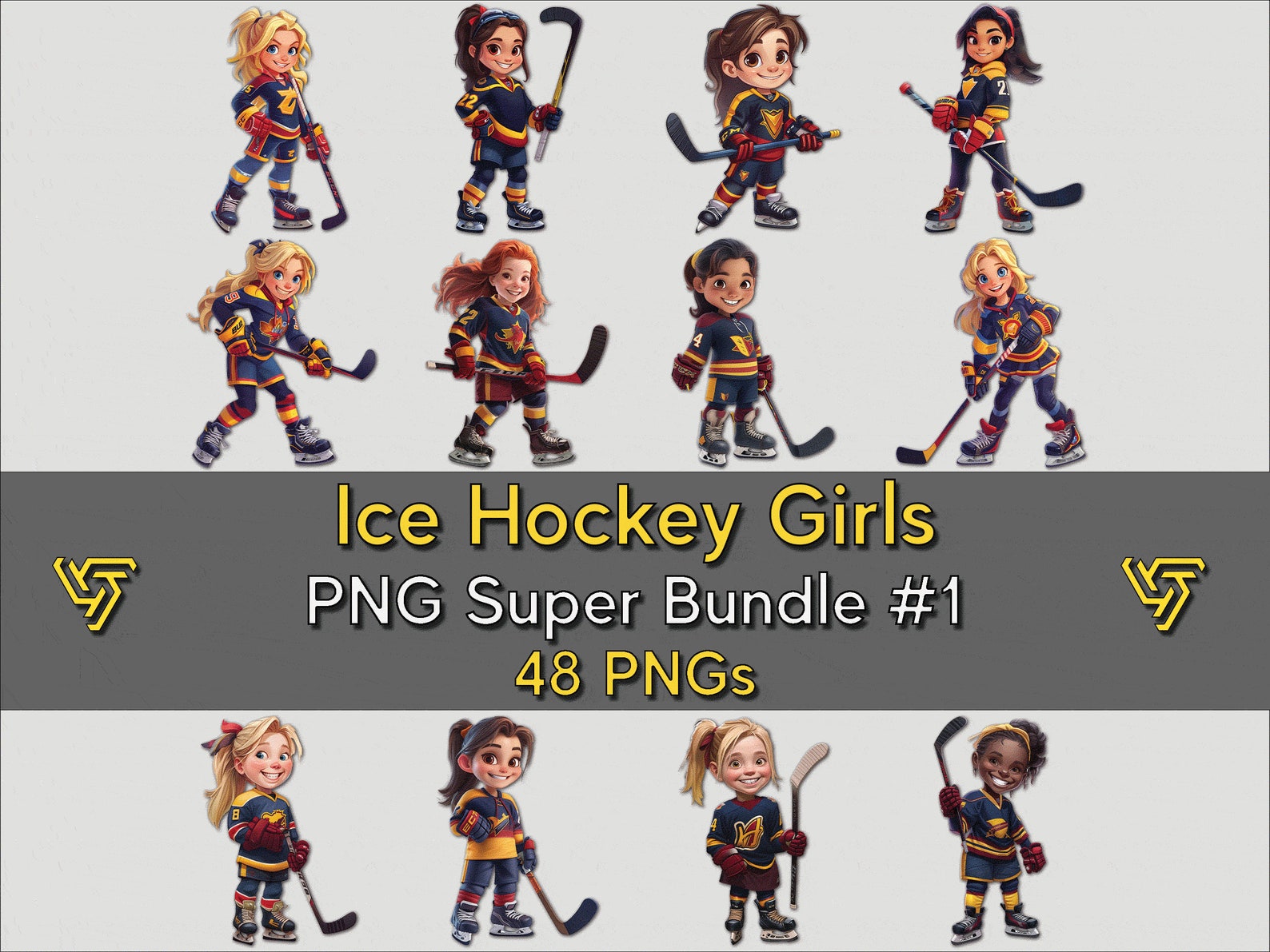 Ice Hockey Girls Clipart Bundle #1 - Instantly Download Your Ice Hockey ...