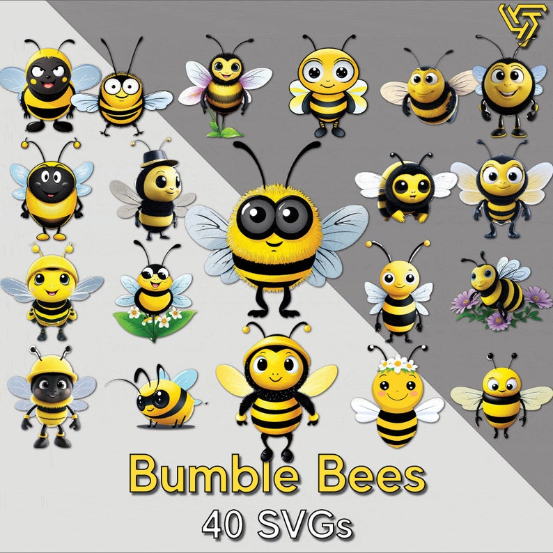 Bee-utiful Bumble Bees SVG Clipart Bundle #1 | Instant Download | 40 ...