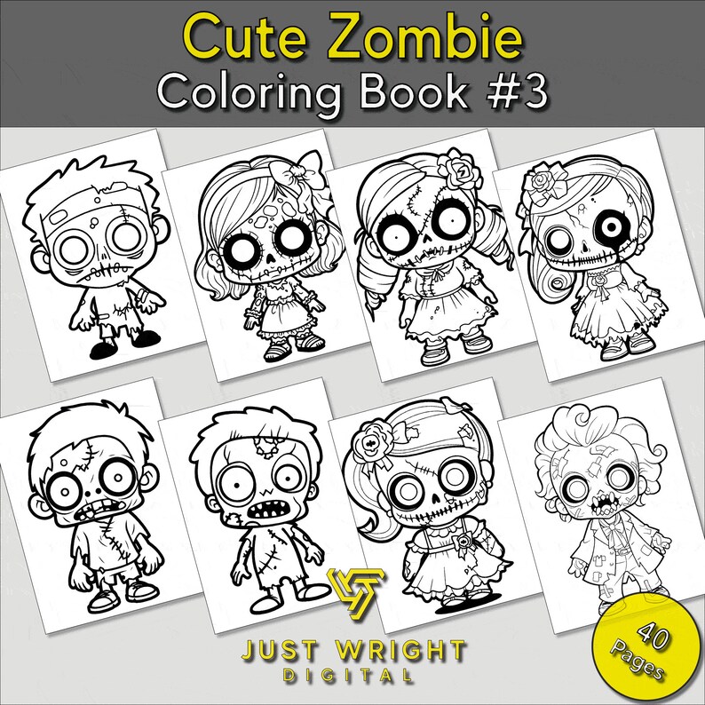 Cute Zombie Coloring Book 003 - 40 Coloring Pages for Your Halloween ...