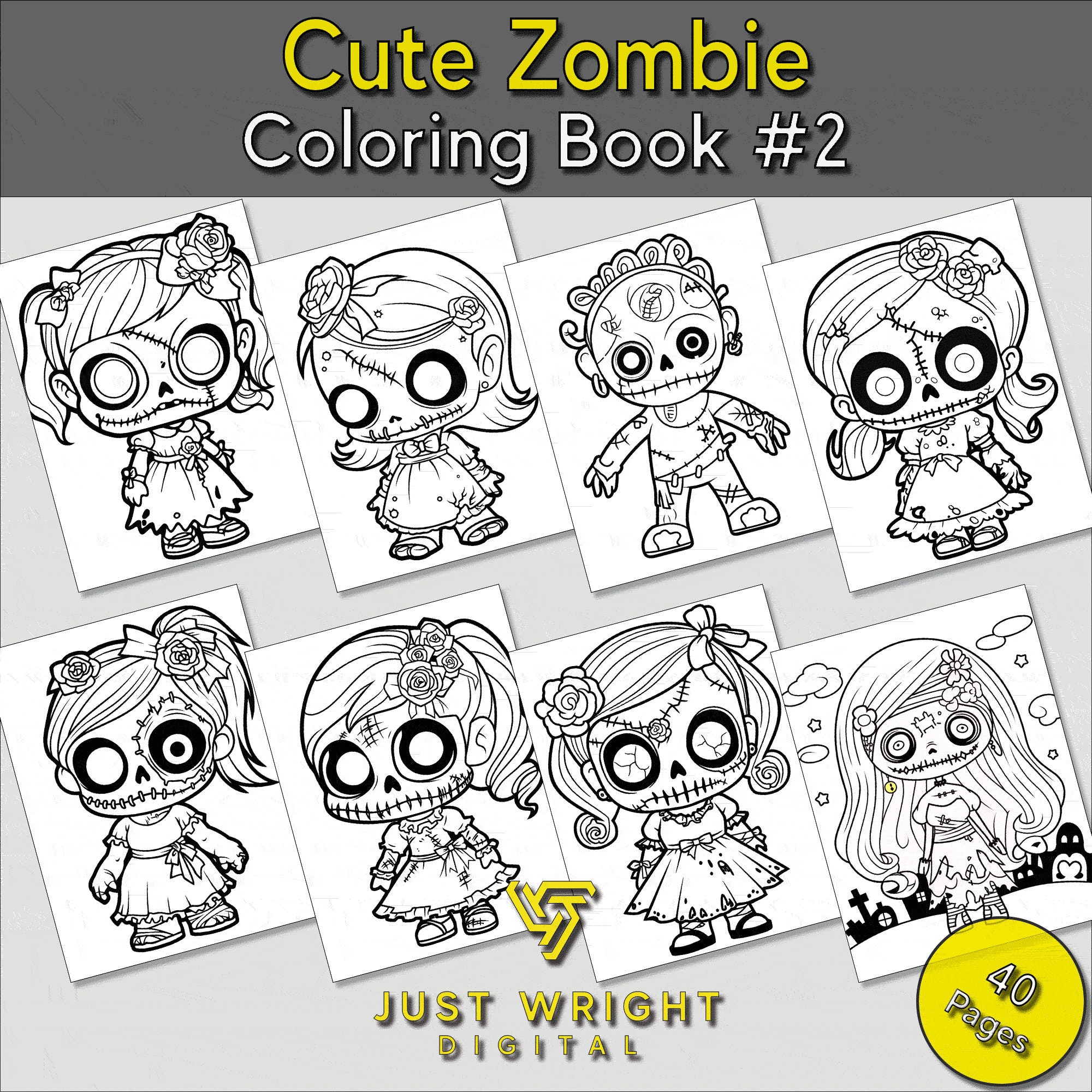 Cute Zombie Coloring Book 002 - 40 Coloring Pages for Your Halloween ...