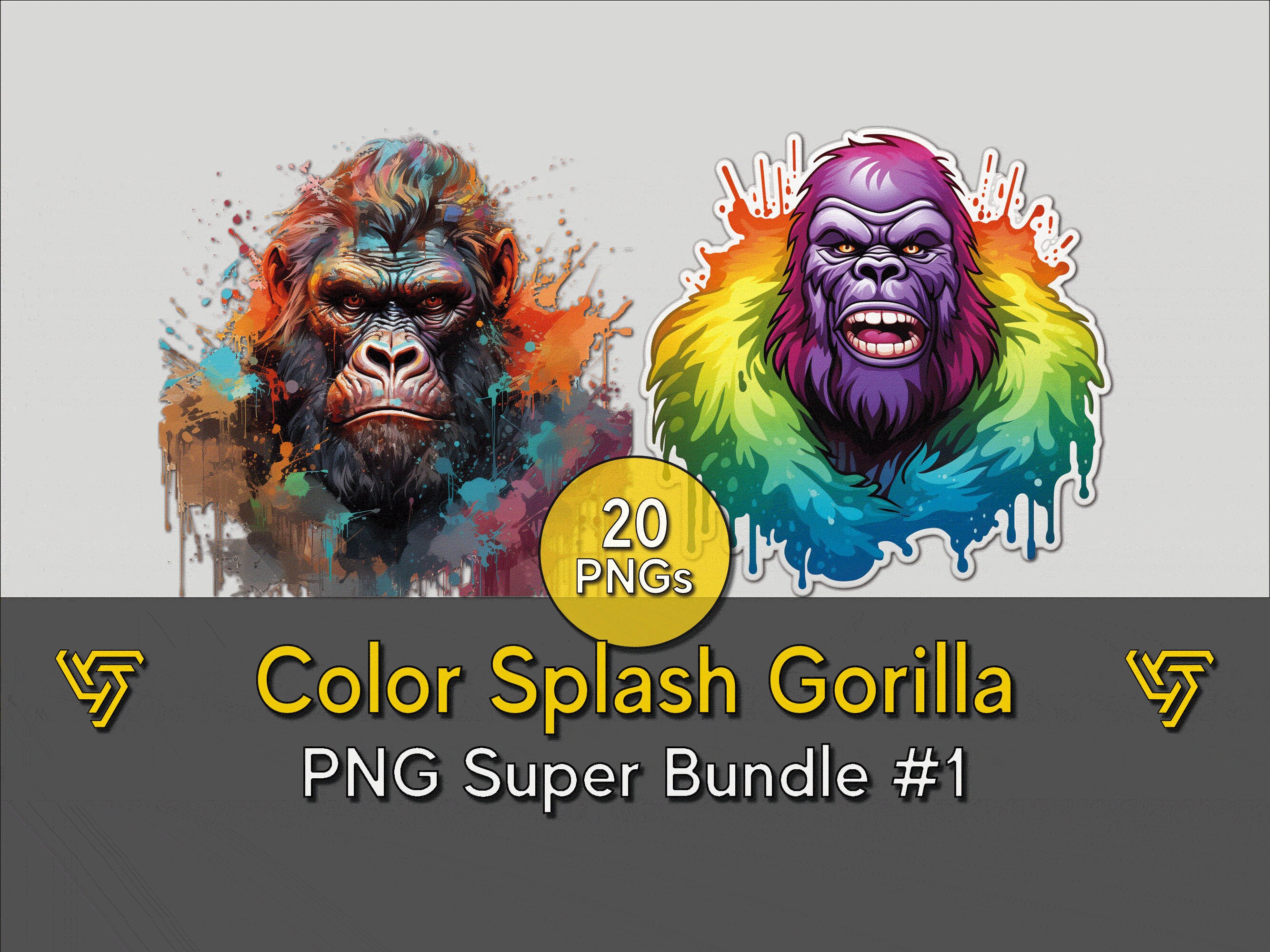 Color Splash Gorilla PNG Bundle 1 20 Ultra-vivid High - Etsy
