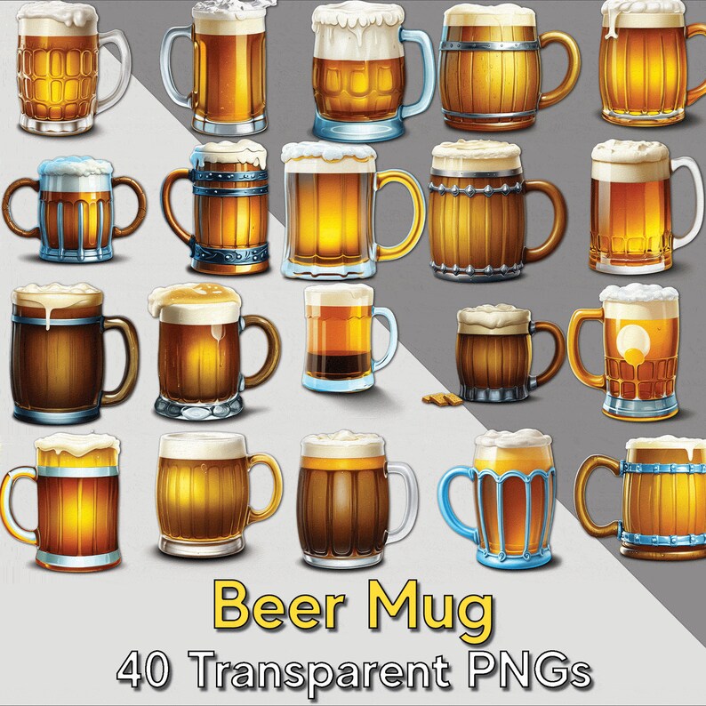 40 Beer Mug PNG Clipart Bundle #2 | 300 DPI Transparent PNG | Digital ...