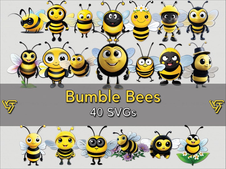 Bee-utiful Bumble Bees SVG Clipart Bundle #1 | Instant Download | 40 Designs - Etsy