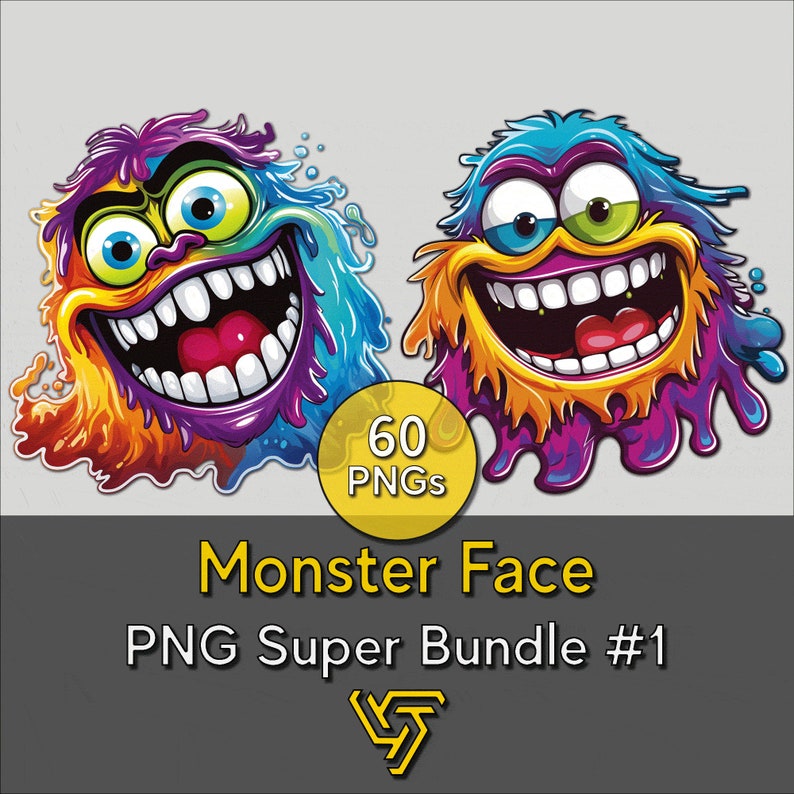Monster Face PNG Clipart Bundle #1 | Instantly Download 60 Designs of ...