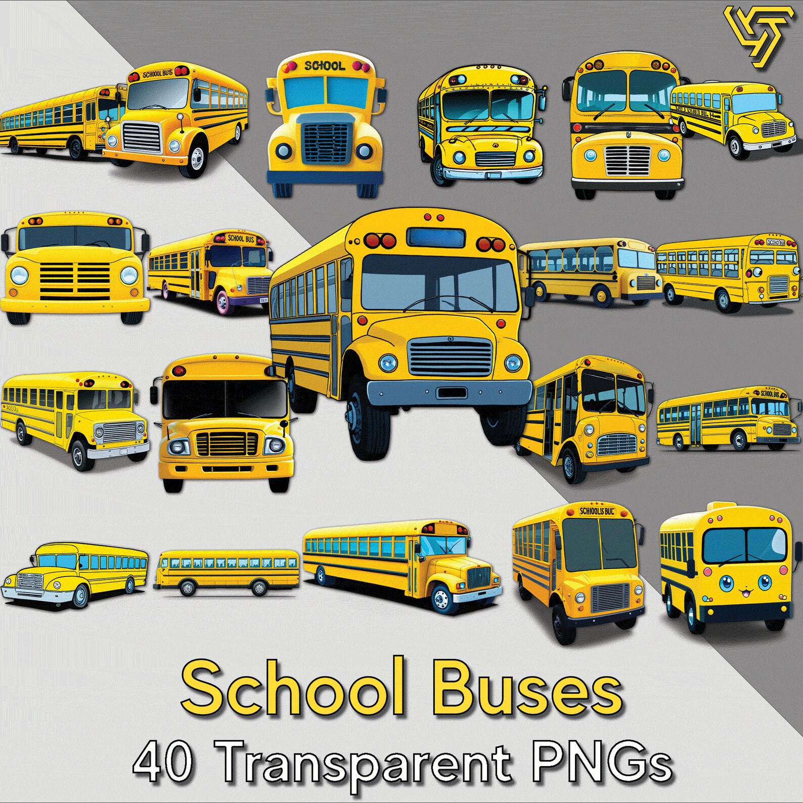 40 Fun School Buses PNG Clipart Bundle #1 | 300 DPI Transparent Pngs ...