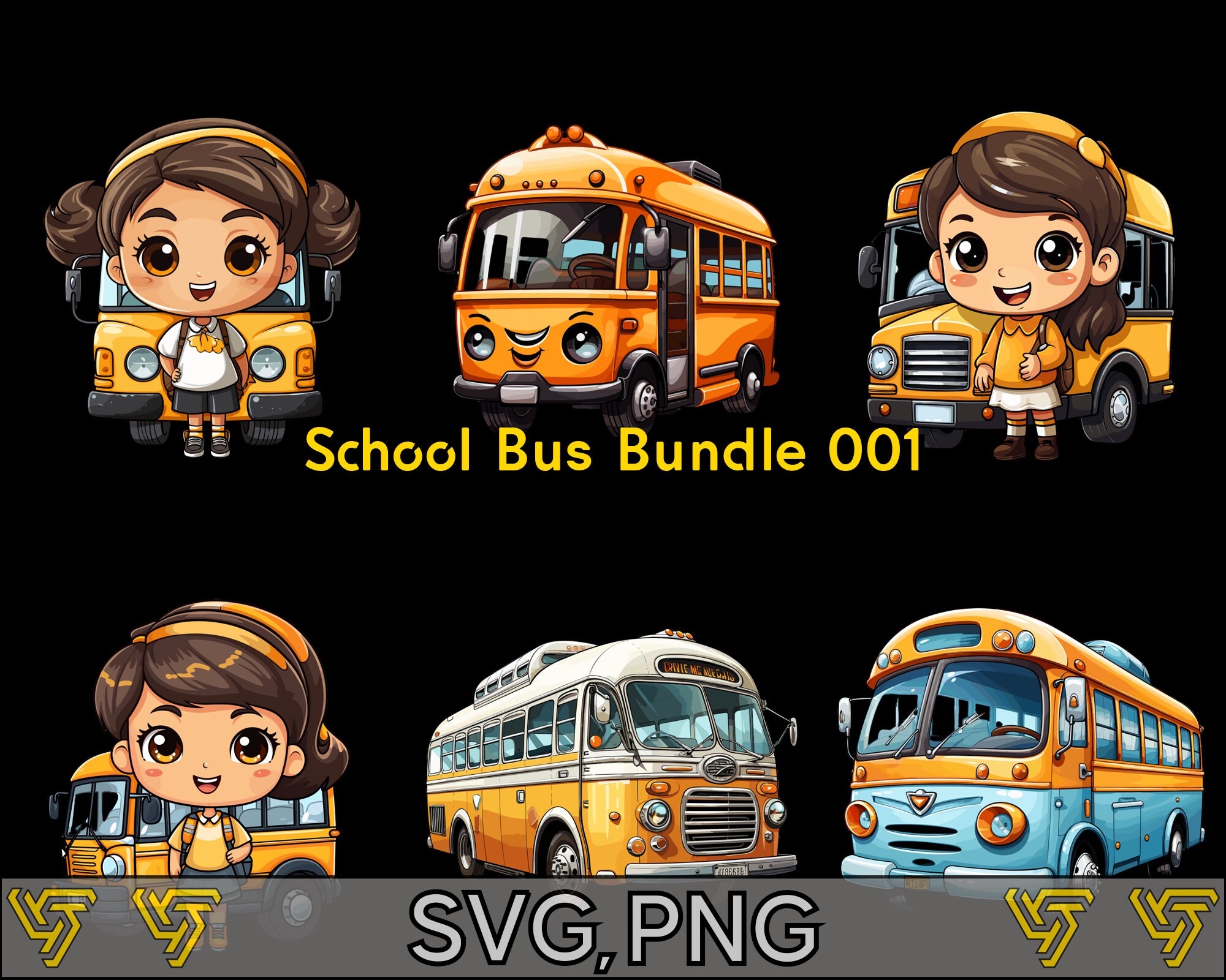 Colorful School Bus SVG Bundle 001: 6 Designs Transparent Pngs for ...