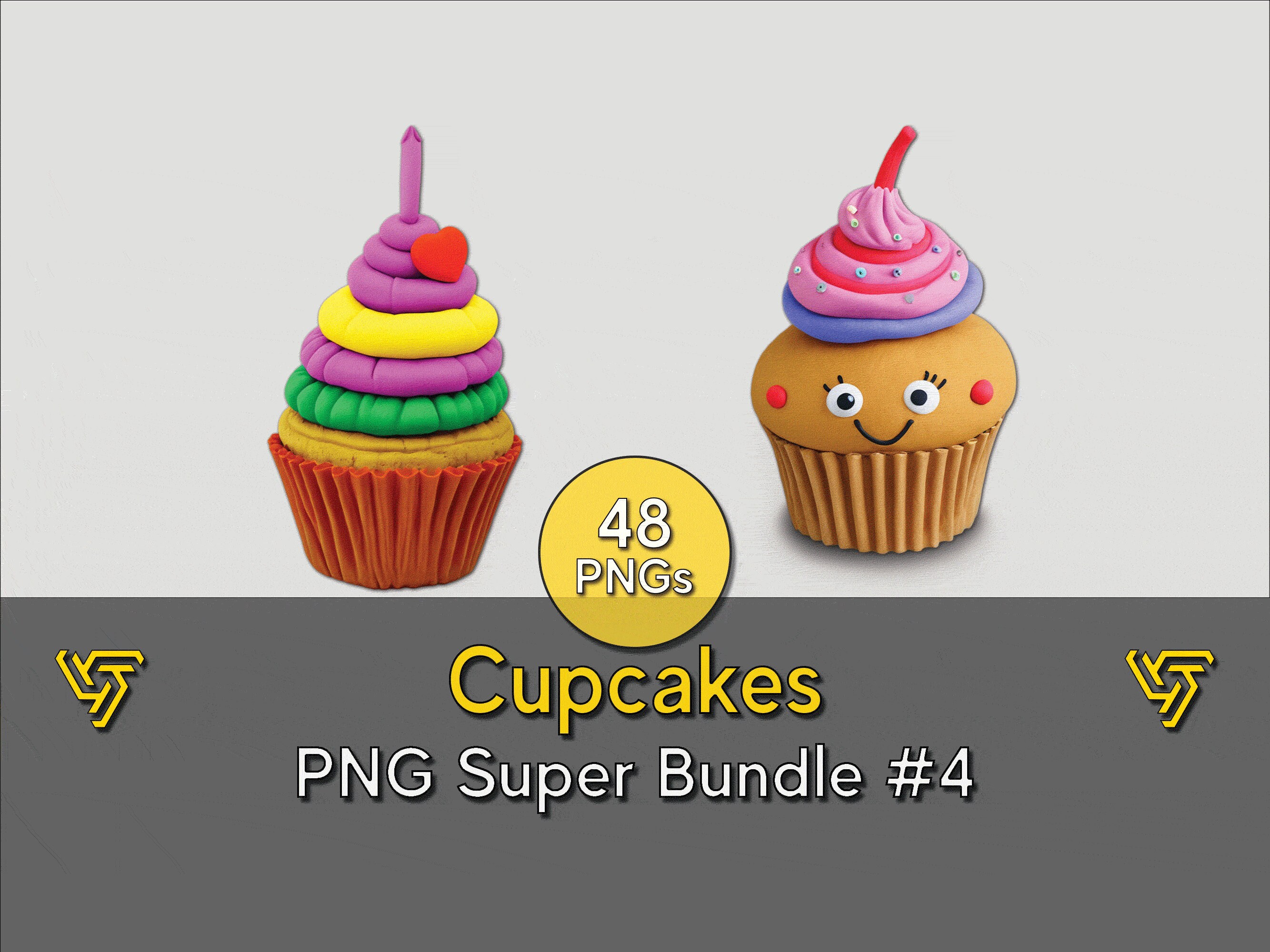 Cute Cupcakes PNG Clipart Bundle #4, 48 Designs, 300 DPI Transparent ...