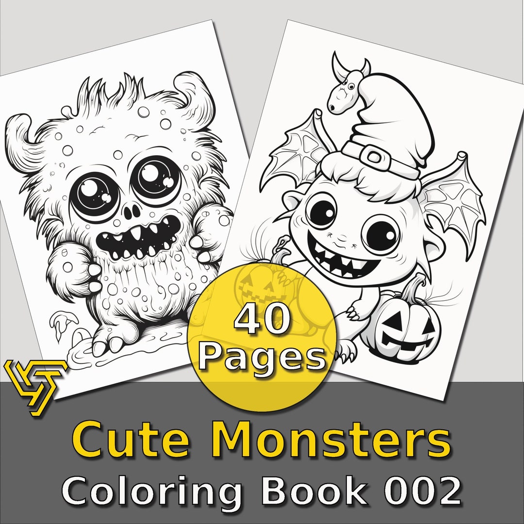 Cute Monster Halloween Coloring Book 002 - 40 Coloring Pages - Etsy