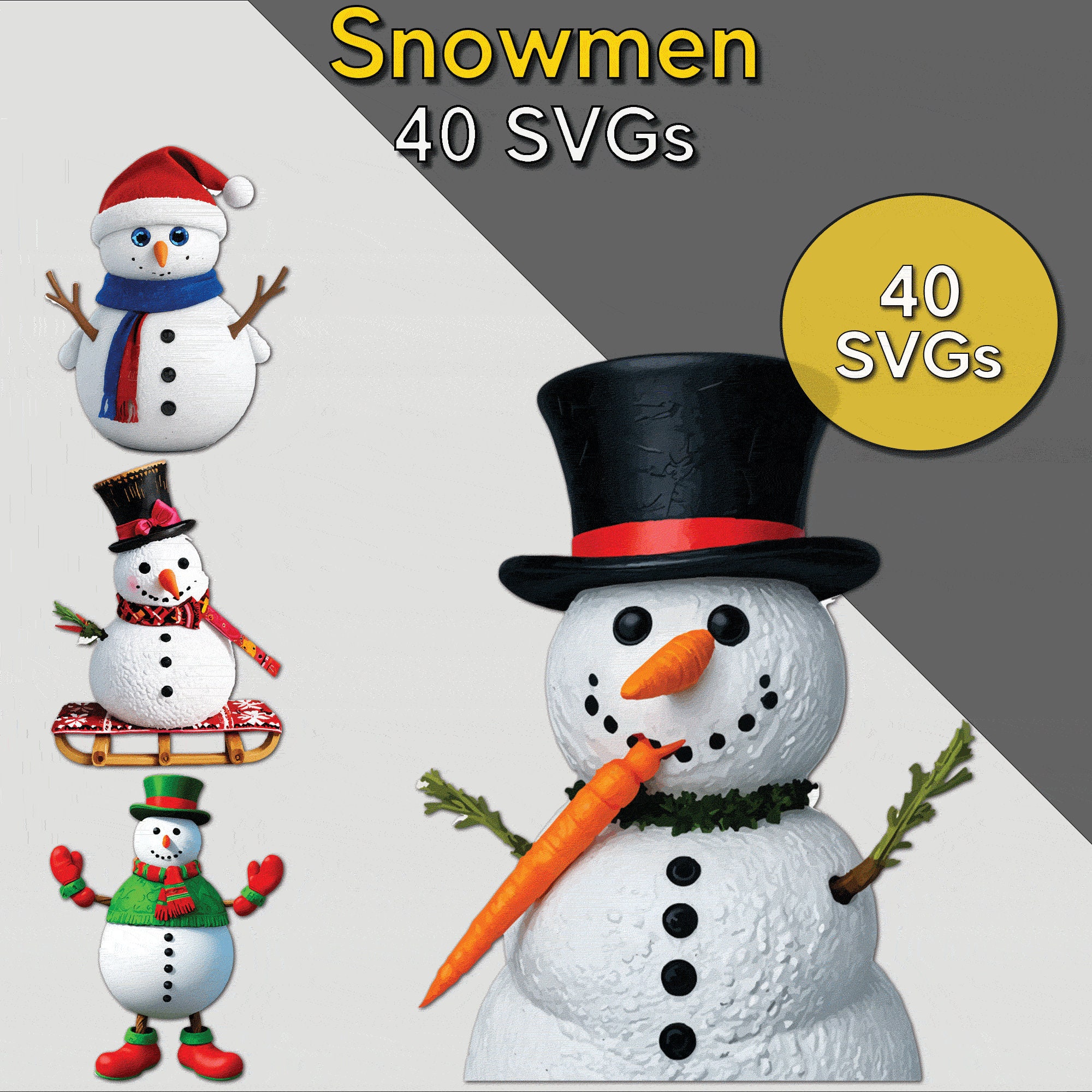 Snowman SVG Clipart Set: 40 Winter Graphics | Instant Download for ...