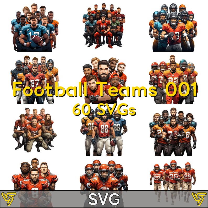 Football Teams Clipart Super Bundle 001 SVG Bundle Instant Download 60 ...
