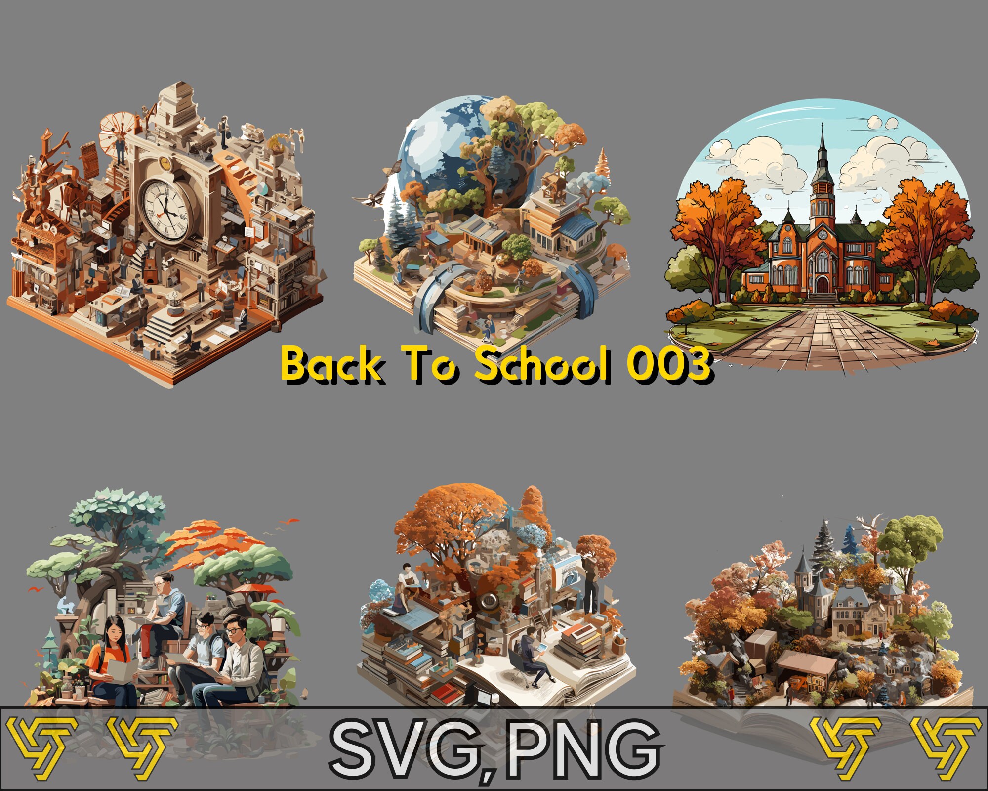 Back to School Clipart Bundle 003 6 PNG and 6 SVG Instant - Etsy