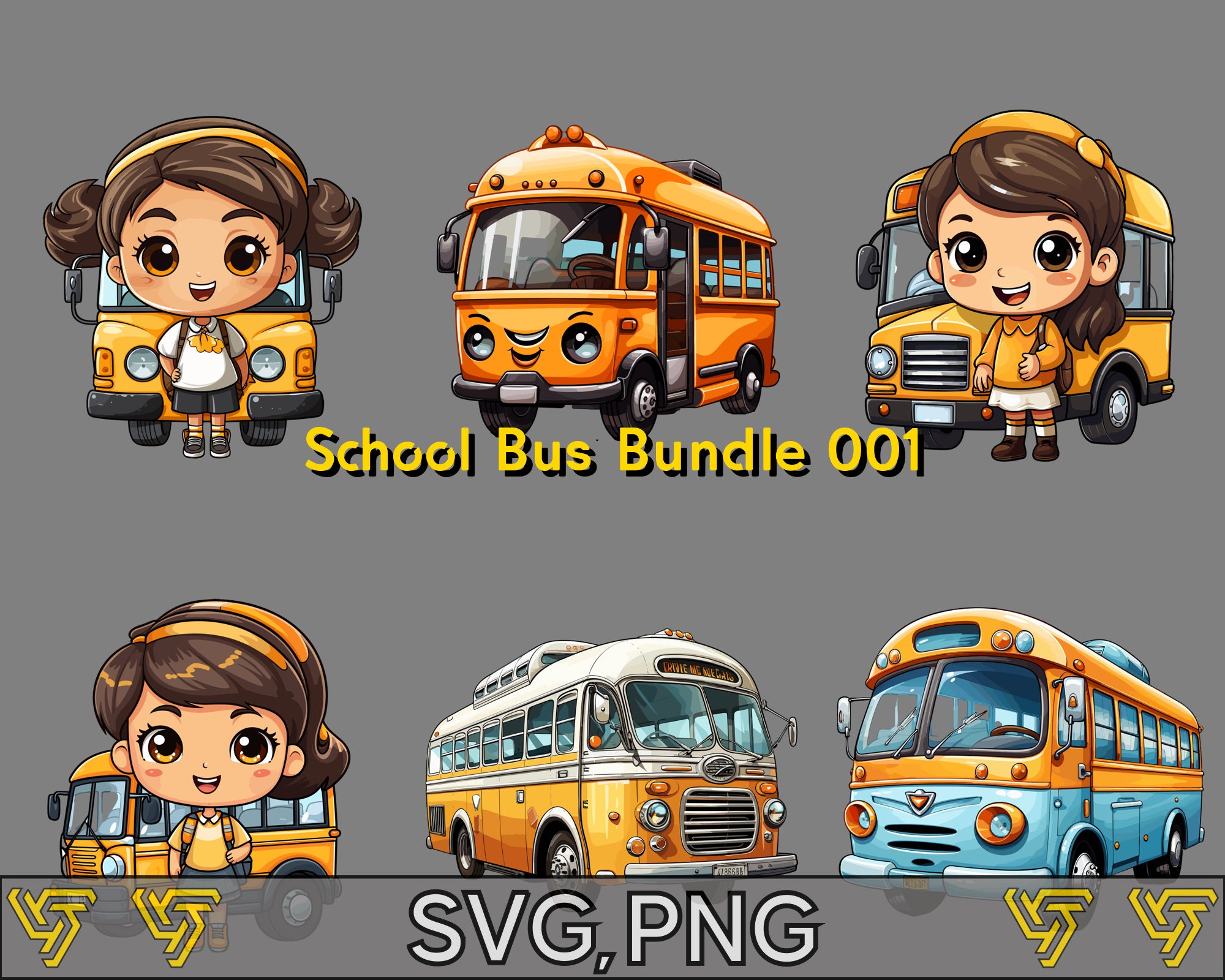 Colorful School Bus SVG Bundle 001: 6 Designs Transparent Pngs for ...