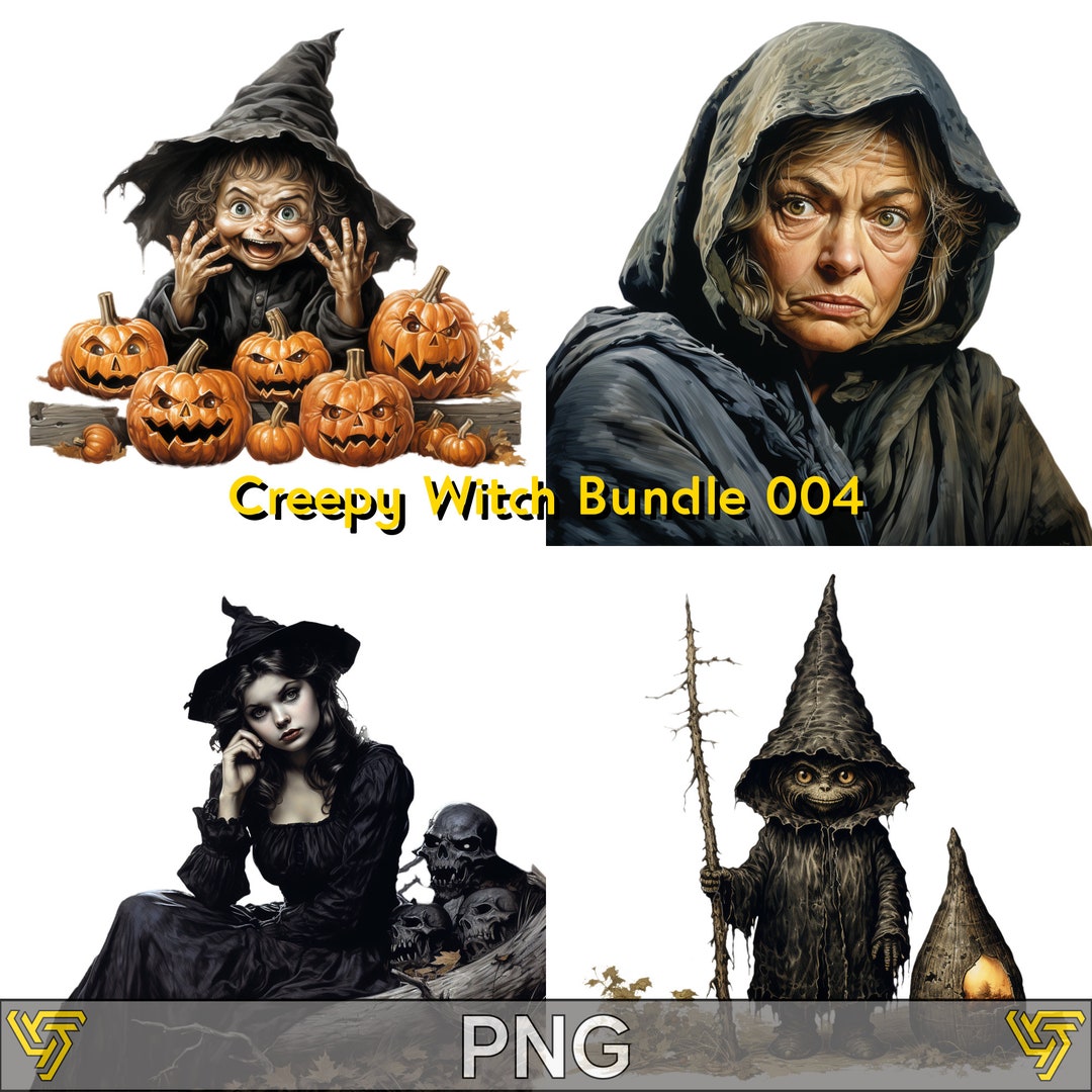 Creepy Halloween Witch PNG Bundle 004 With 4 Designs in the 300 DPI ...
