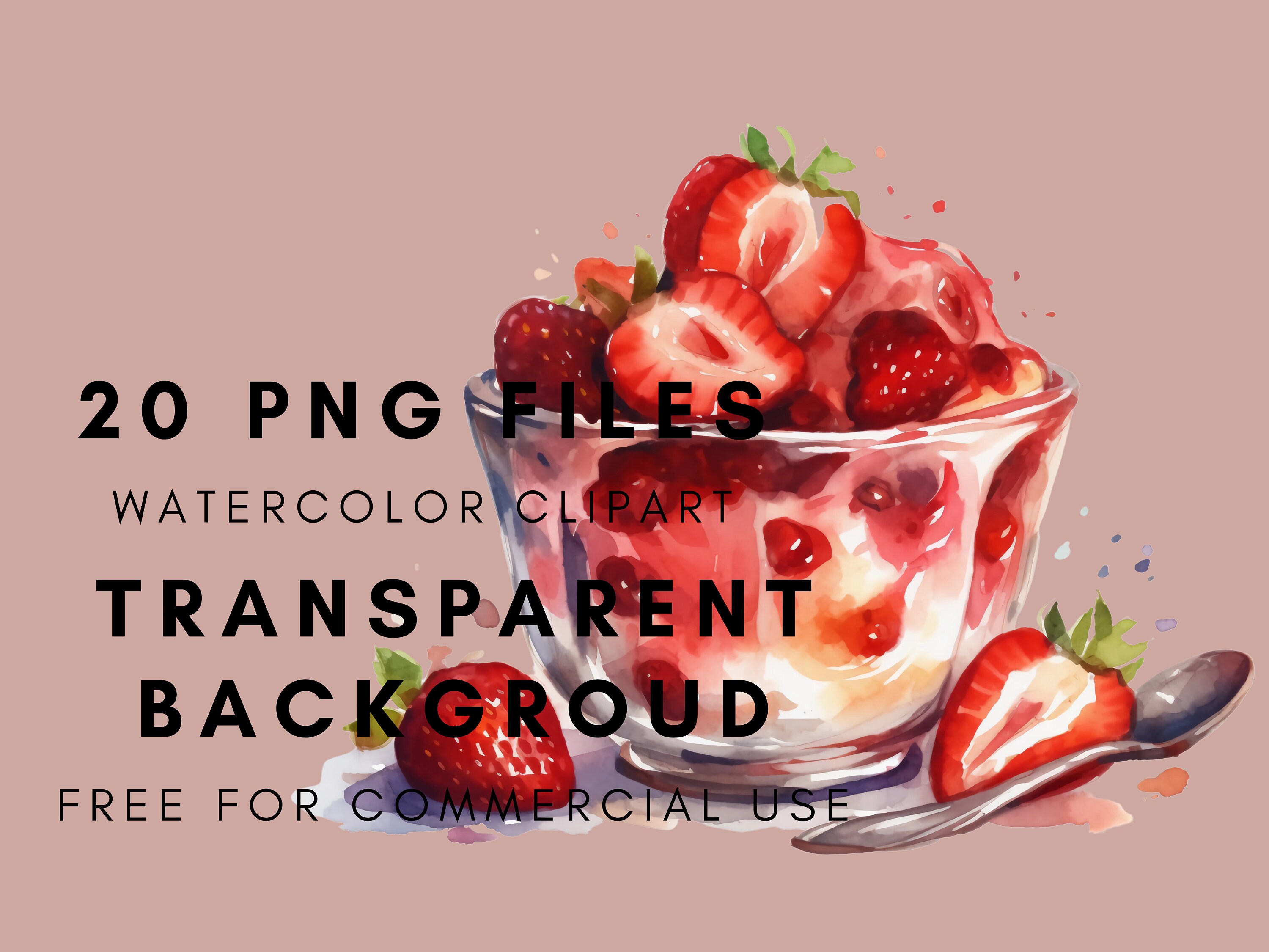 Strawberry Watercolor Clipart, Strawberry Parfait, Strawberry Cake ...
