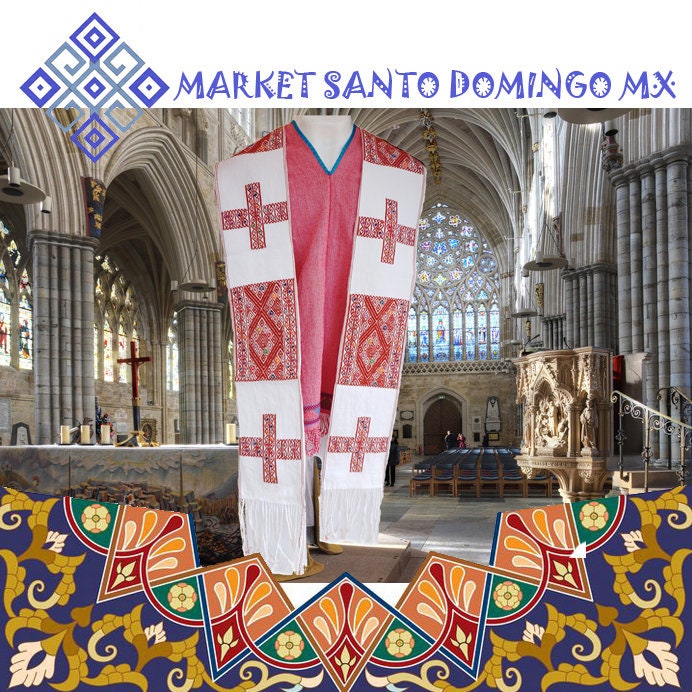 White Background Hand Embroidered Clergy Stole Hand Woven Cotton ...