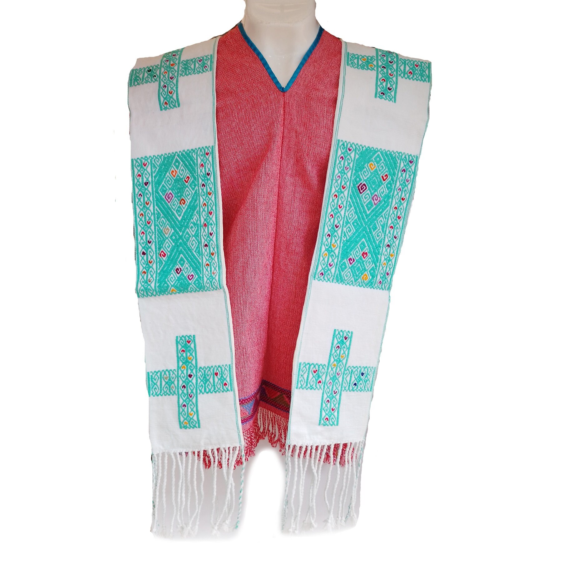 White Background Hand Embroidered Clergy Stole Hand Woven Cotton ...