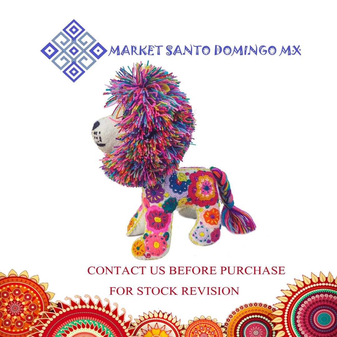 Handmade Embroidered Lion Plush Toy, Mexican Folk Art Doll - Etsy