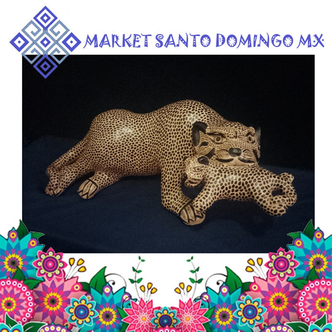 Clay Hand Made Jaguar Sculpture Hand Painted Animal Mexican Folk Art ...