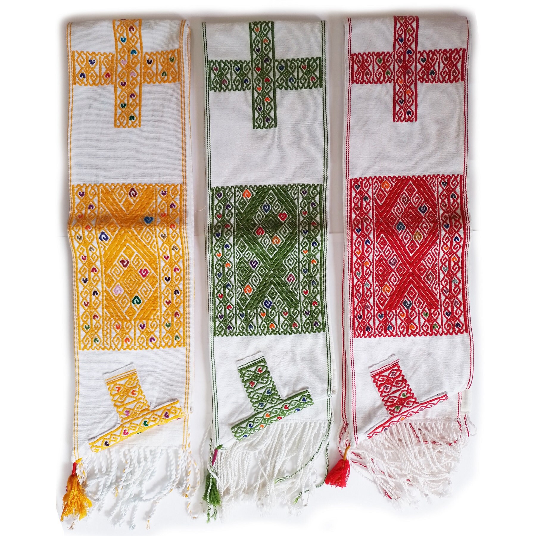 White Background Hand Embroidered Clergy Stole Hand Woven Cotton ...