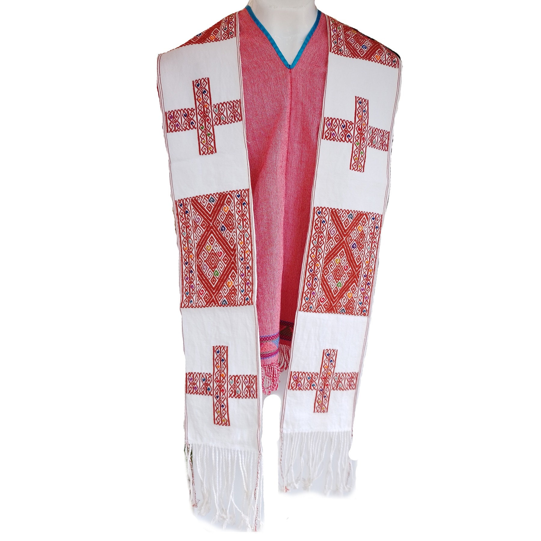 White Background Hand Embroidered Clergy Stole Hand Woven Cotton ...