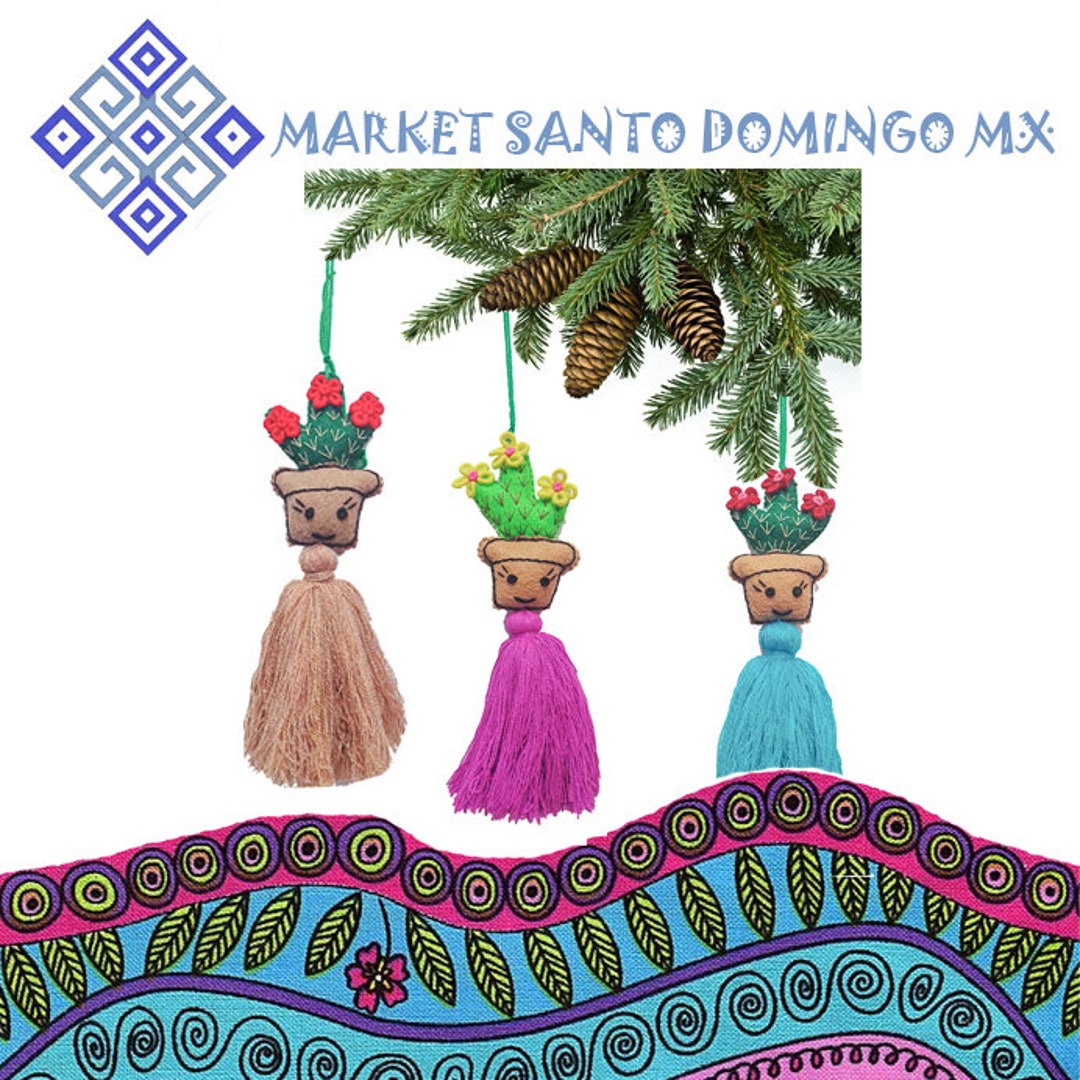 Set of Hand Made Cactus With Tassels Colorful Ornaments Mexican Hand ...