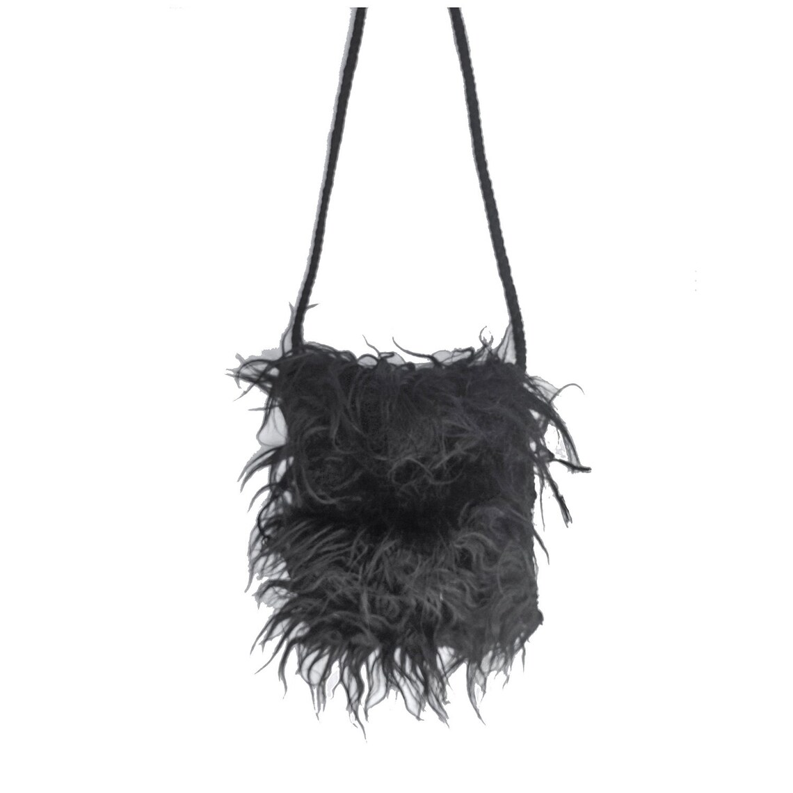 Long Hair Wool Shoulder Bag Black Sheep Skin Cross Body Purse Tribal ...