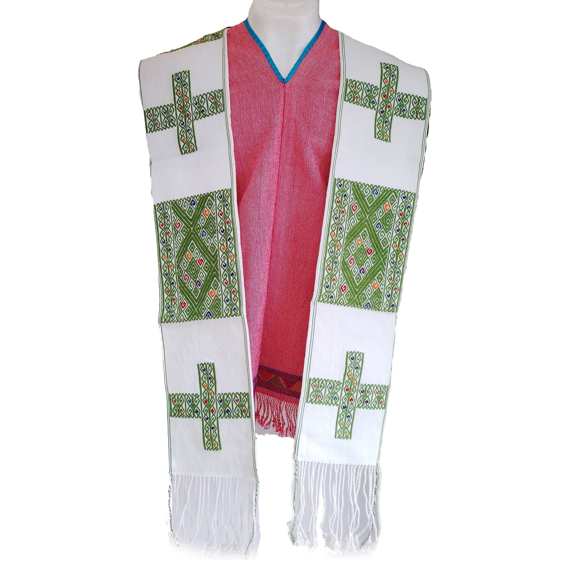 White Background Hand Embroidered Clergy Stole Hand Woven Cotton ...