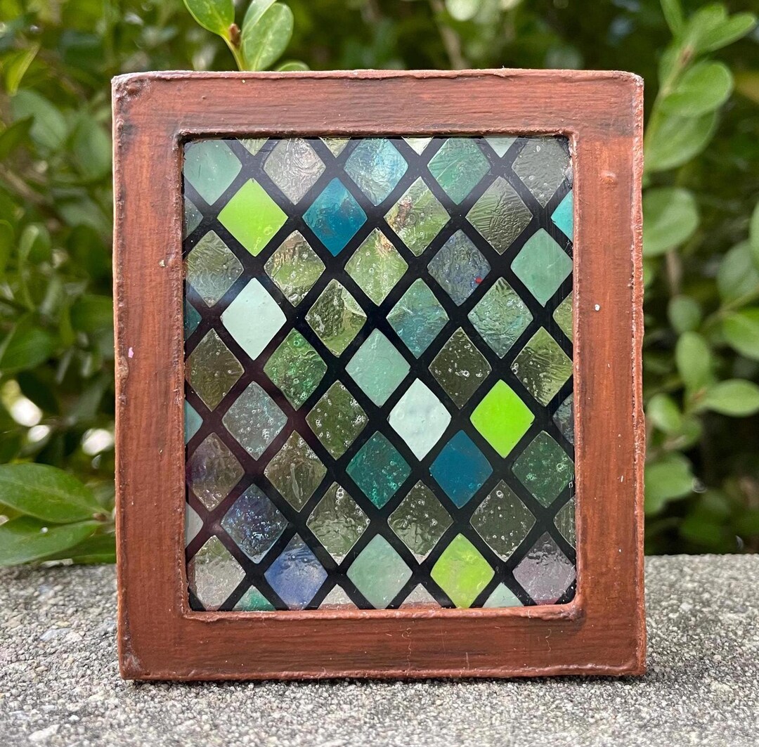 Stained-glass Look Window, Green and Blue, Handmade Miniature ...