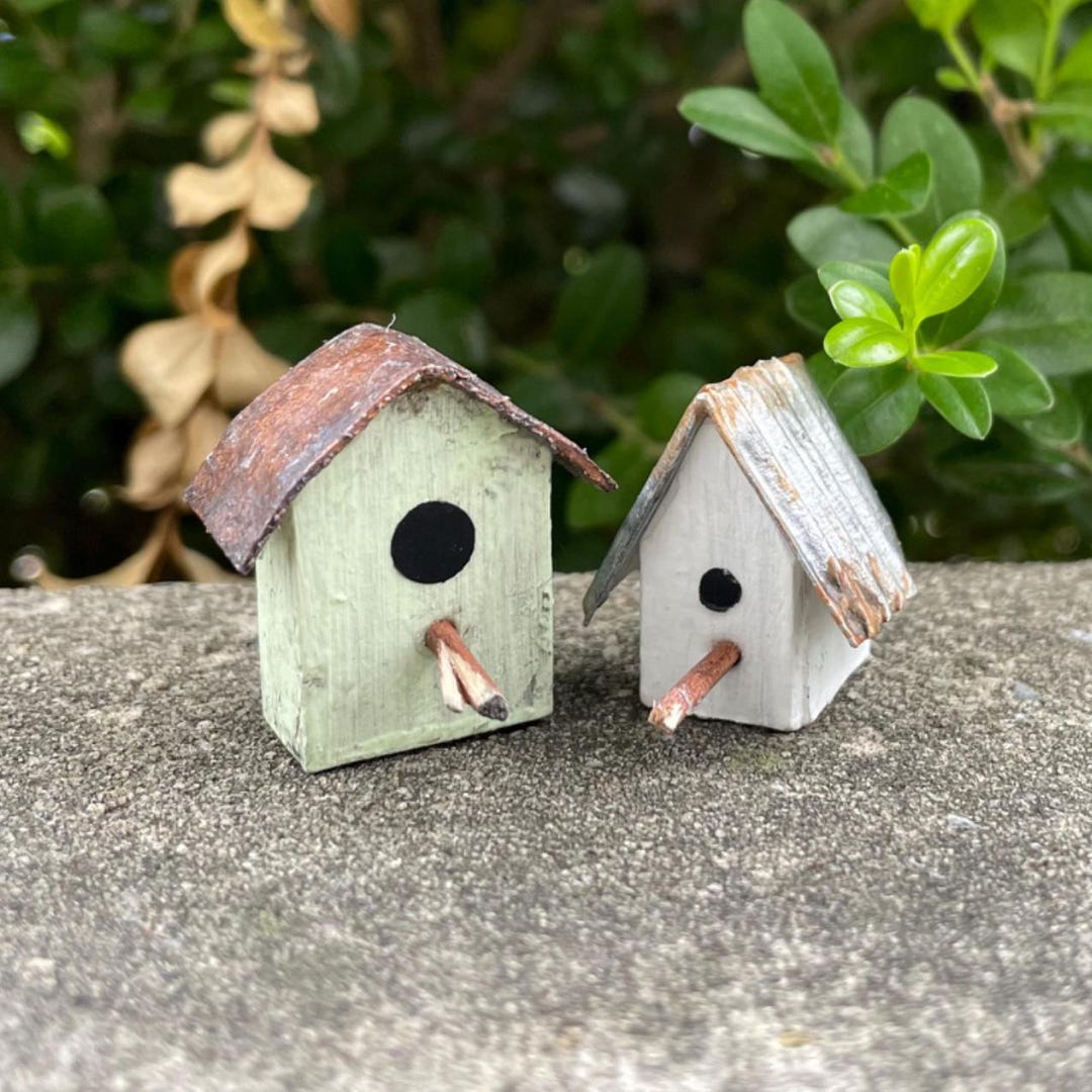 Pair of Handmade Miniature Birdhouse for Dollhouse or Indoor Fairy ...