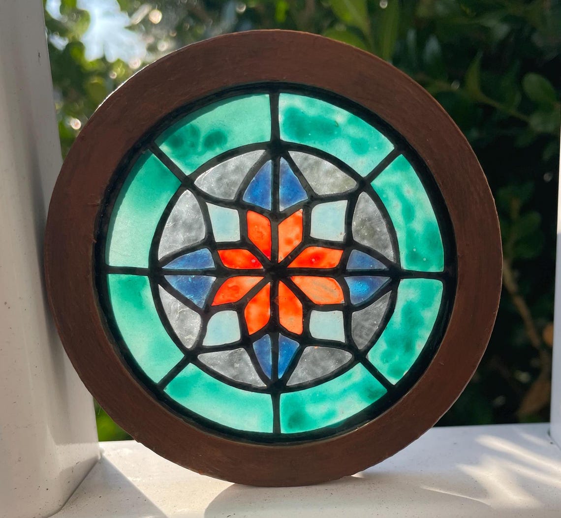 Large Stained-glass Look Window, Round, Handmade Miniature, Dollhouse ...