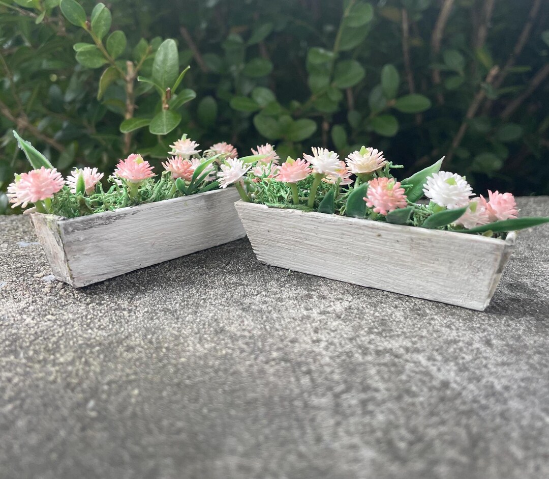 Window Flower Boxes, Flower Planters, Pink Flowers, Handmade Miniatures ...