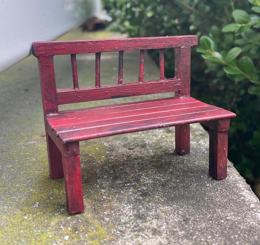 Miniature Red Garden Bench, Handmade Miniature, Dollhouse, Fairy Garden ...
