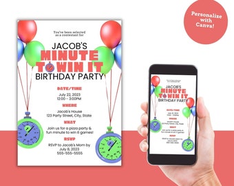 Minute to Win It Birthday Party Invitation Editable Template - Etsy