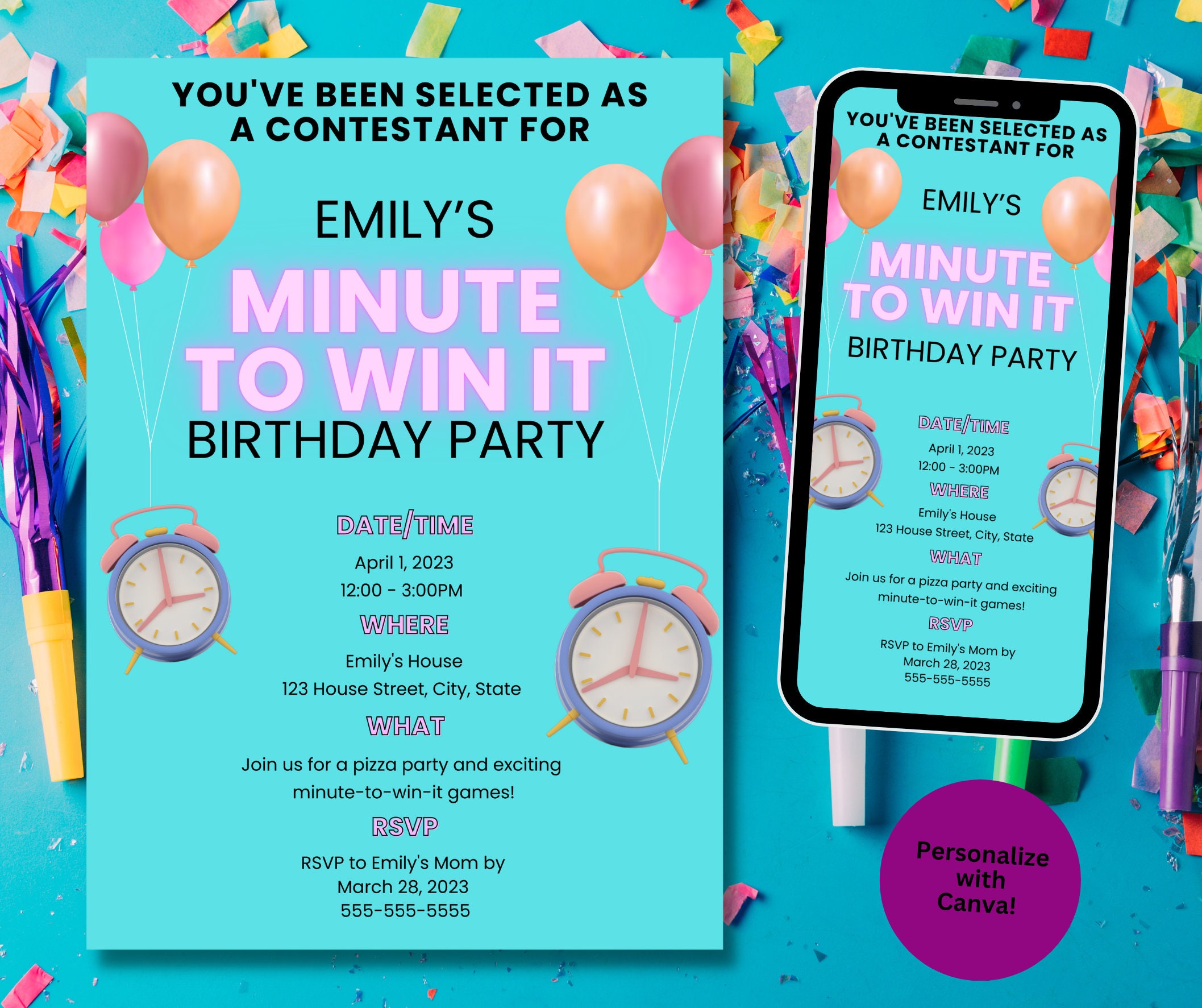Minute To Win It Birthday Party Invitation Editable Template minute-to-win-it-birthday-party-invitation-editable-template