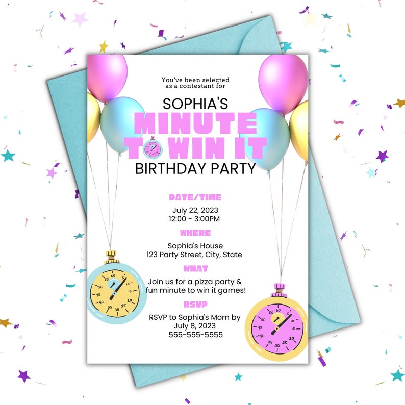 Customizable Minute to Win It Birthday Party Invitations, Editable ...