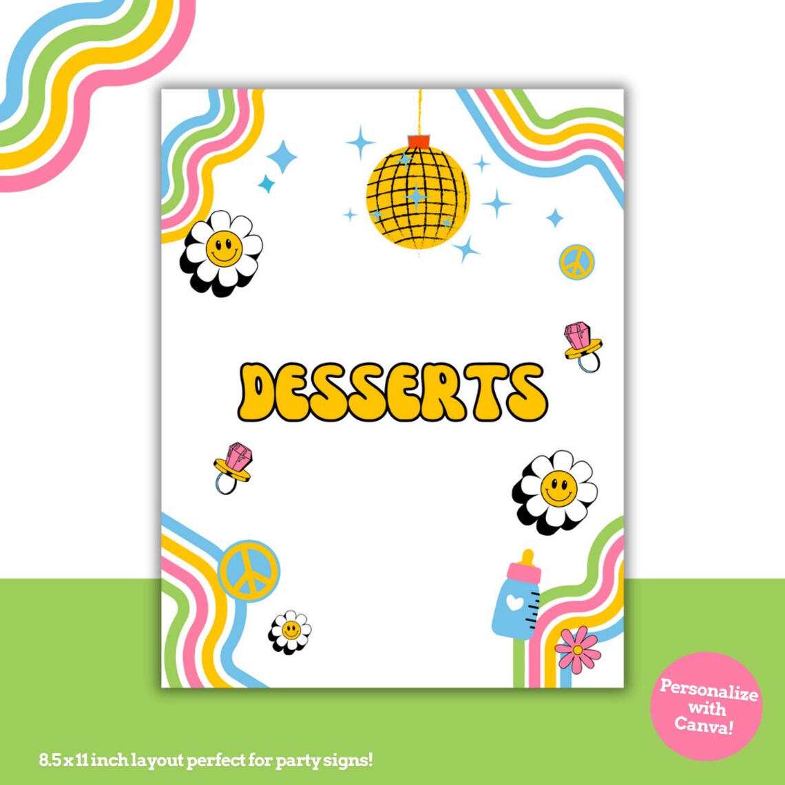 Peace, Love, & Baby Bumps | Retro Groovy Baby Shower Invite ...