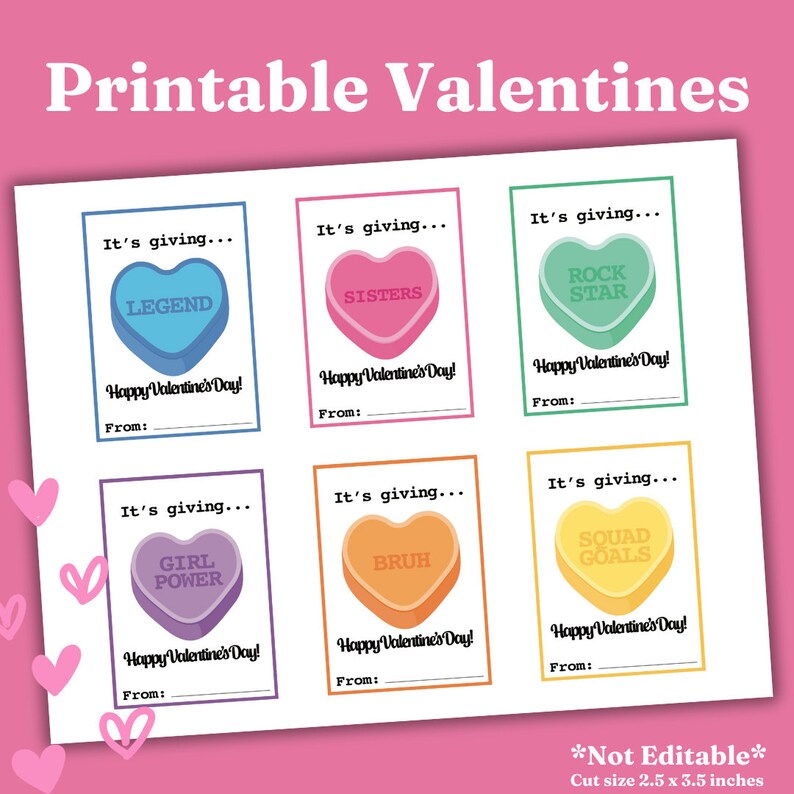 Printable Valentine's Day Cards - It's Giving... Candy Heart Messages ...