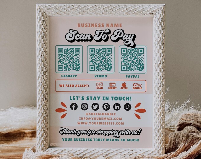 QR Code Sign Scan to Pay Template - Easy Payment & Follow Us on Social ...