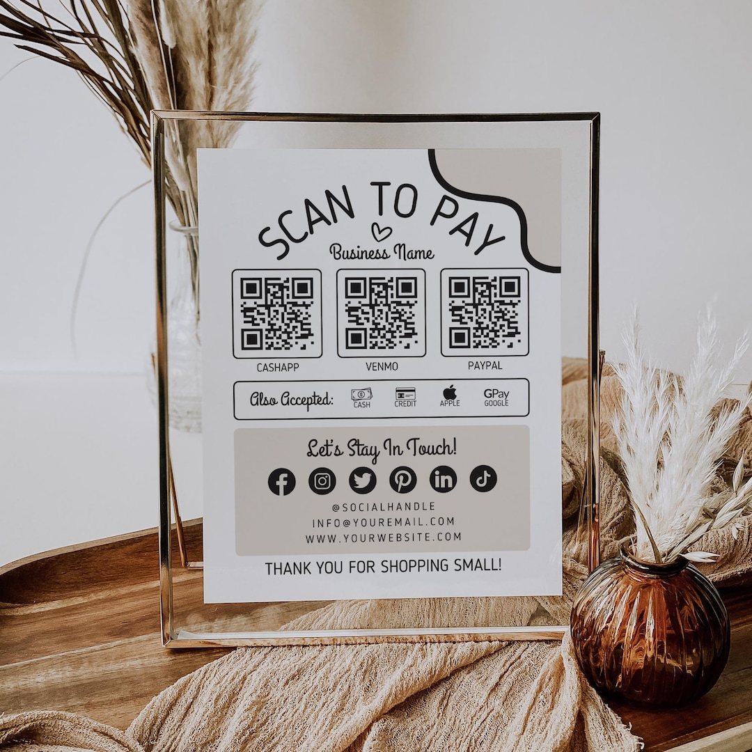 Custom QR Code Sign, Scan to Pay Template, Venmo Payment Method Sign ...