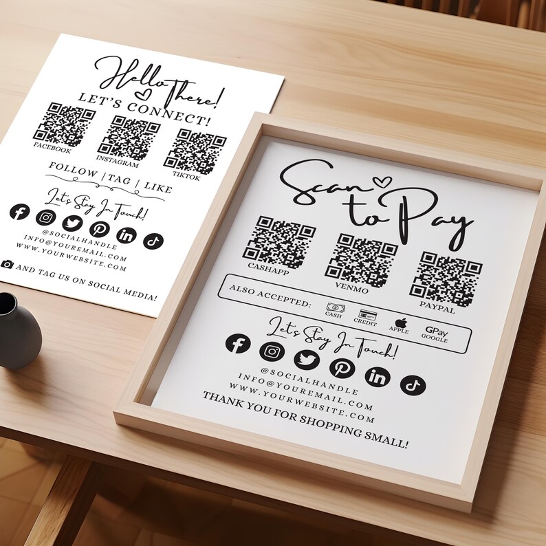 Custom QR Code Sign Set, Scan to Pay Template, Connect With Us Sign ...