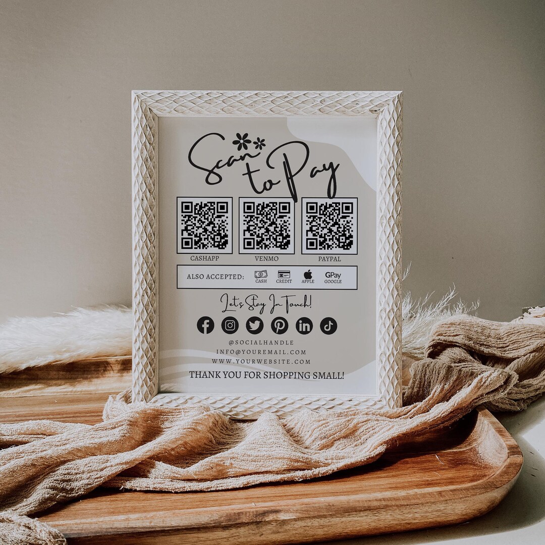 Custom QR Code Sign, Scan to Pay Template, Venmo Payment Method Sign ...