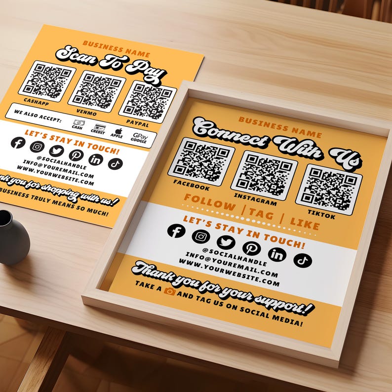 Custom QR Code Sign Set, Scan to Pay Template, Connect With Us Sign ...