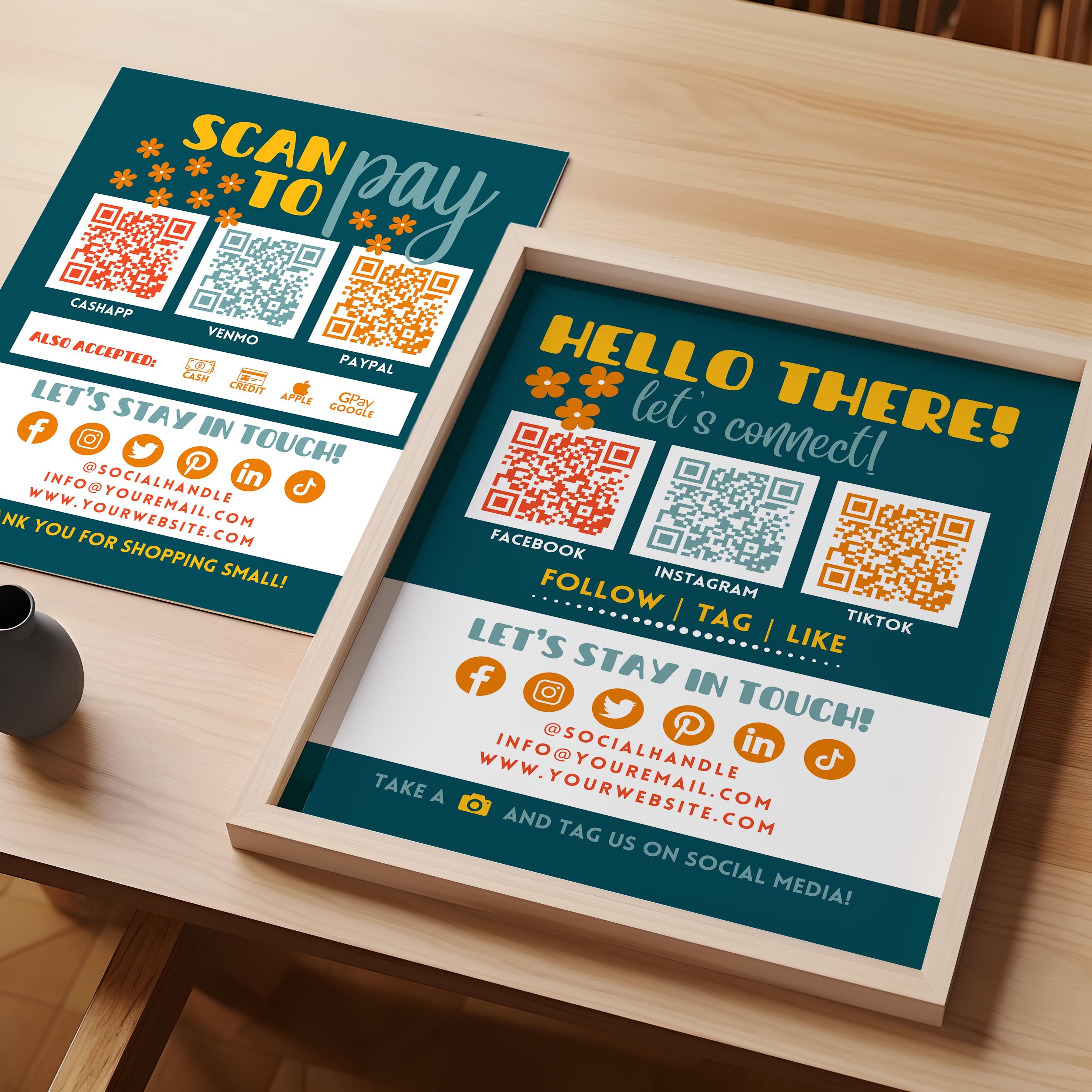 Custom QR Code Sign Set, Scan to Pay Template, Connect With Us Sign ...