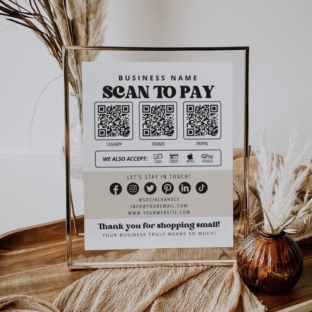 Custom QR Code Sign, Scan to Pay Template, Venmo Payment Method Sign ...
