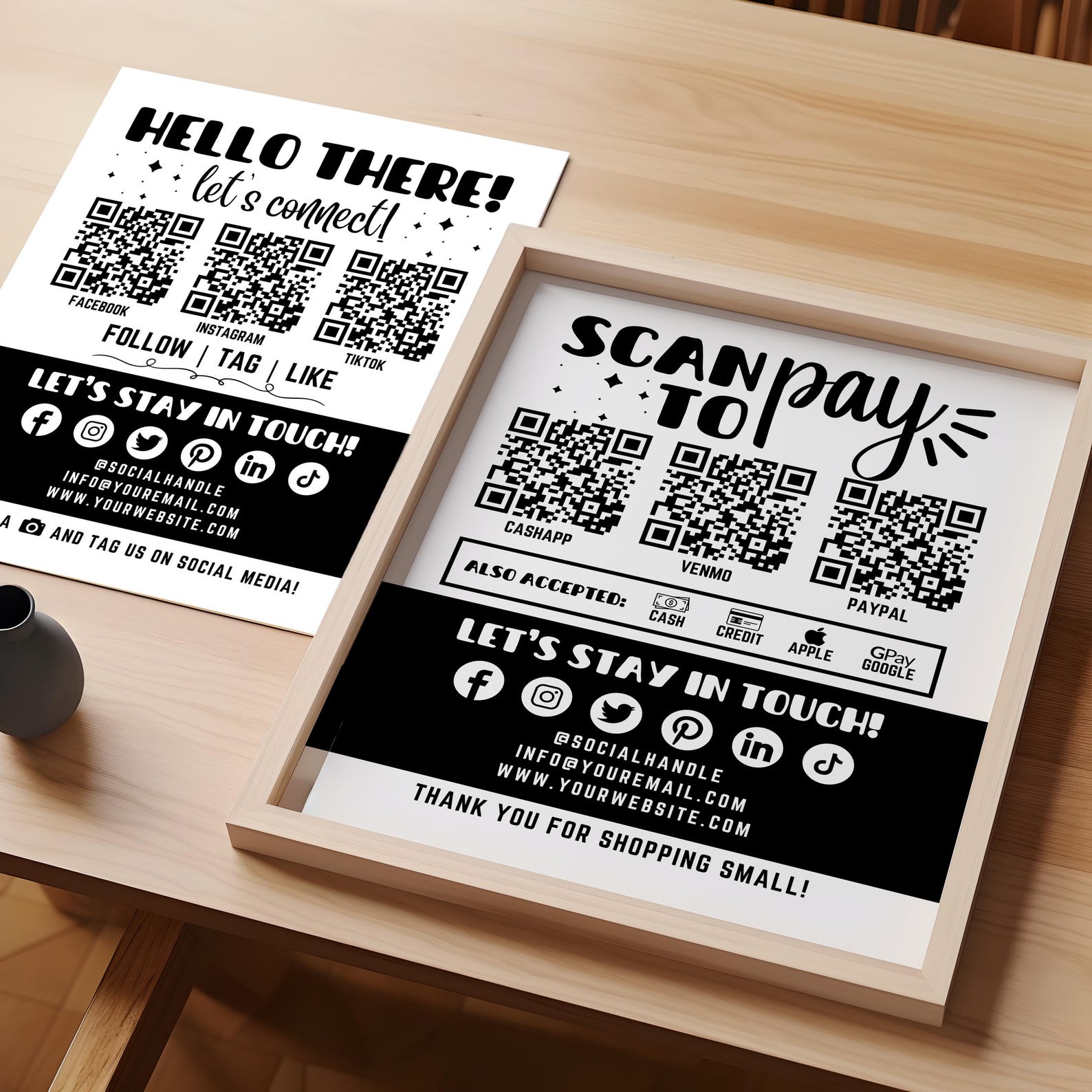 Custom QR Code Sign Set, Scan to Pay Template, Connect With Us Sign ...