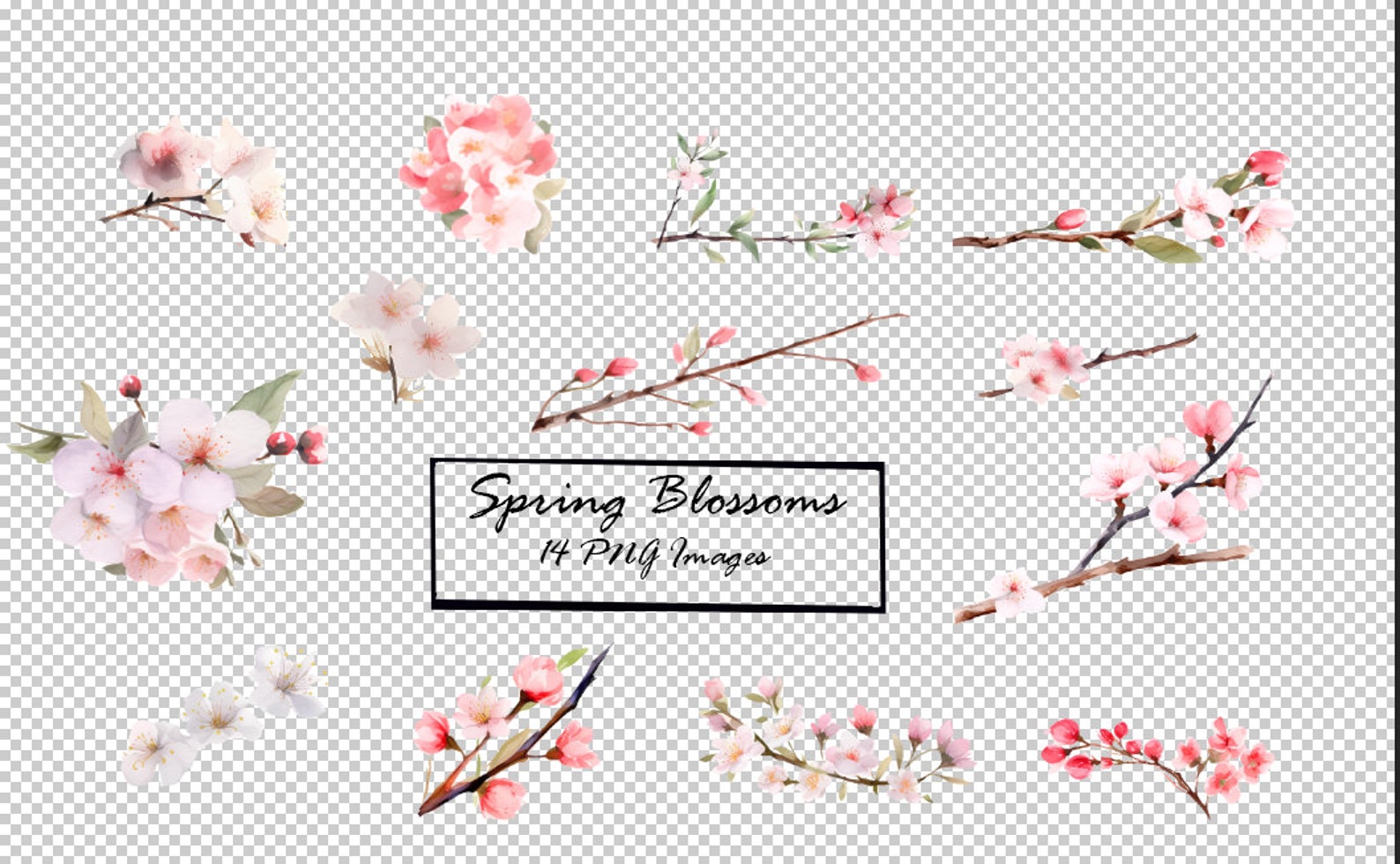 Watercolor Spring Cherry Blossom Clipart Wedding Clipart Downloadable ...