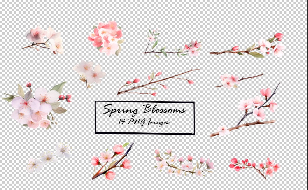 Watercolor Spring Cherry Blossom Clipart Wedding Clipart Downloadable ...