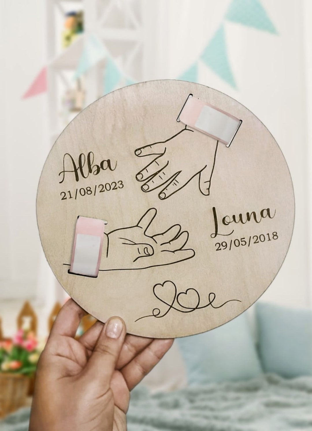 Personalized Engraved Wood Birth Bracelet Frame / Twins and Twins Birth ...