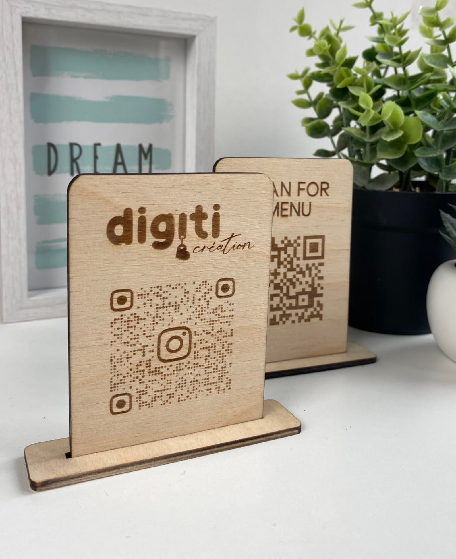 Plaque QR Code en bois personnalisé, Menu QR Code Instagram, Scannez ...